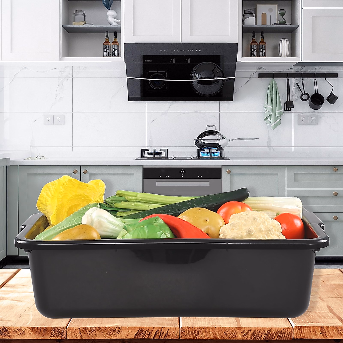 DynkoNA 23 Liter Commercial Bus Trays, Black Plastic Bus Tubs Utility Bins Set of 4