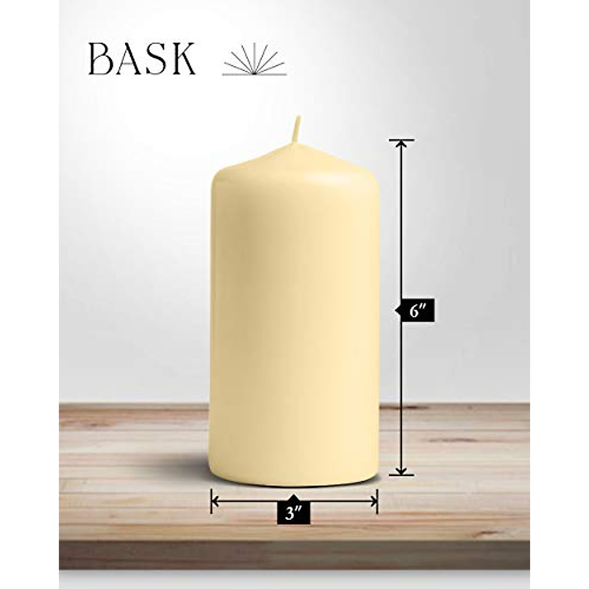 Cone Top Pillar Candles by Bask - Set of 6 - 3" x 6" Dripless Unscented Candles in Ivory for Home Decor, Relaxation & All Occasions