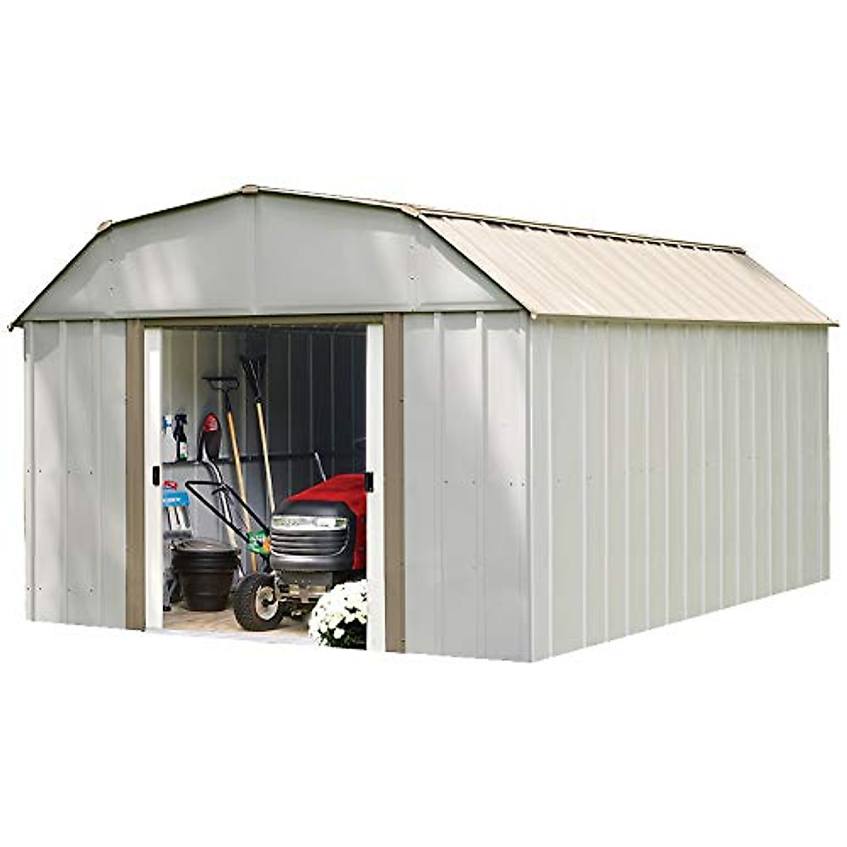 Arrow Shed LX1014 10 x 14 ft. Barn Style Galvanized Taupe/Eggshell Steel Storage Shed