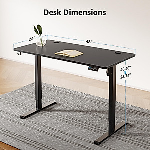 MOUNTUP Electric Height Adjustable Standing Desk, 48 x 24 Inches Sit Stand Desk with Memory Controller, Ergonomic Stand Up Desk for Home Office with Splice Board, Black
