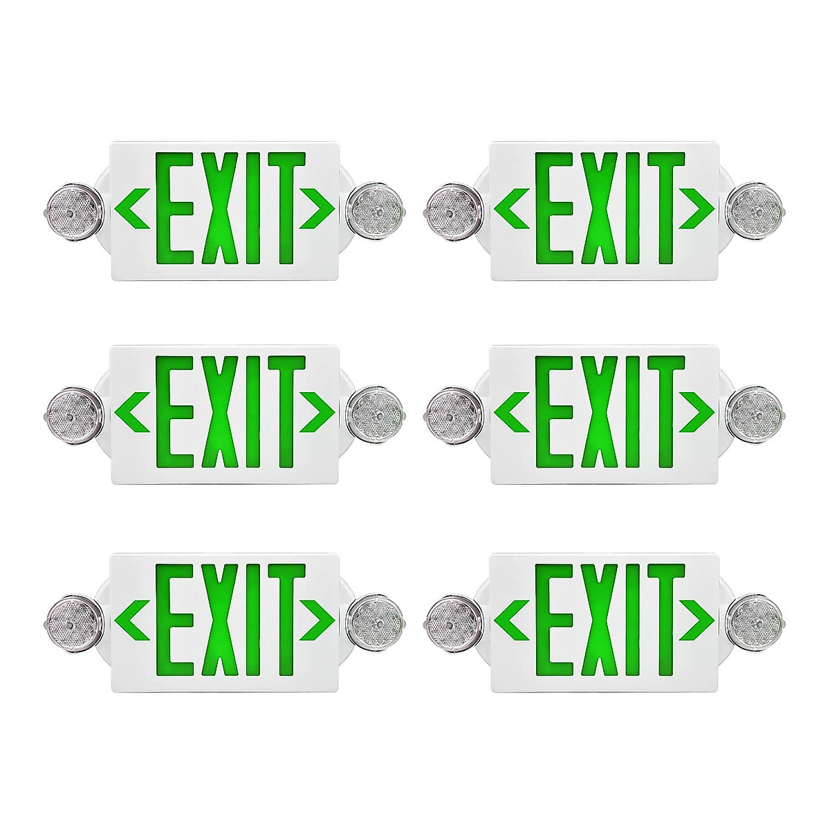 VTYXCTIGJ Green LED Exit Sign Emergency Lights with 2 Adjustable Head Lights, Green Letter Emergency Exit Light with Battery Backup for Restaurant, Commercial, Family Emergency, UL-Listed