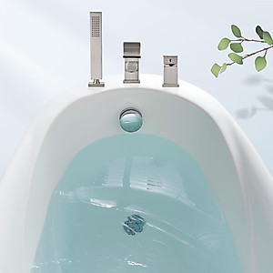 Aolemi Brushed Nickel Widespread Roman Bathtub Faucet Long Waterfall Spout Comportary Tub Filler with Handheld Spray Deck Mount Bathroom Shower Set 3 Hole Single Handle