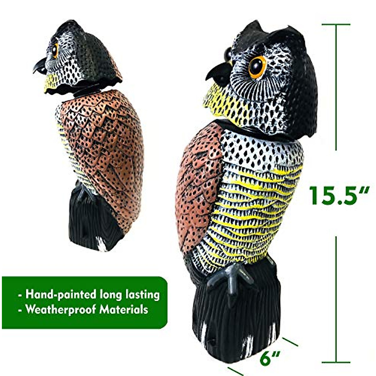 GiftExpress 2 Pk 15.5" Scarecrow Owl Decoy with Rotating Head Statue, Pest Repellent, Bird Control, Bird Deterrent, Garden Protectors, Fake Owls (2)