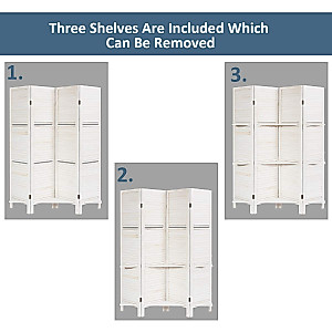 Giantex Room Divider with Shelves, 4 Panel Room Dividers and Folding Privacy Screens, Room Separators Divider Wall, Divider for Room Partition Separation, 5.6Ft Foldable Room Divider Screen, White