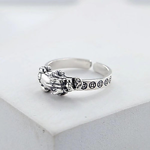 JUNTEN Sterling Silver Feng Shui Pixiu Rings for Men Women Good Lucky Wealth Ring Open Adjustable Ring