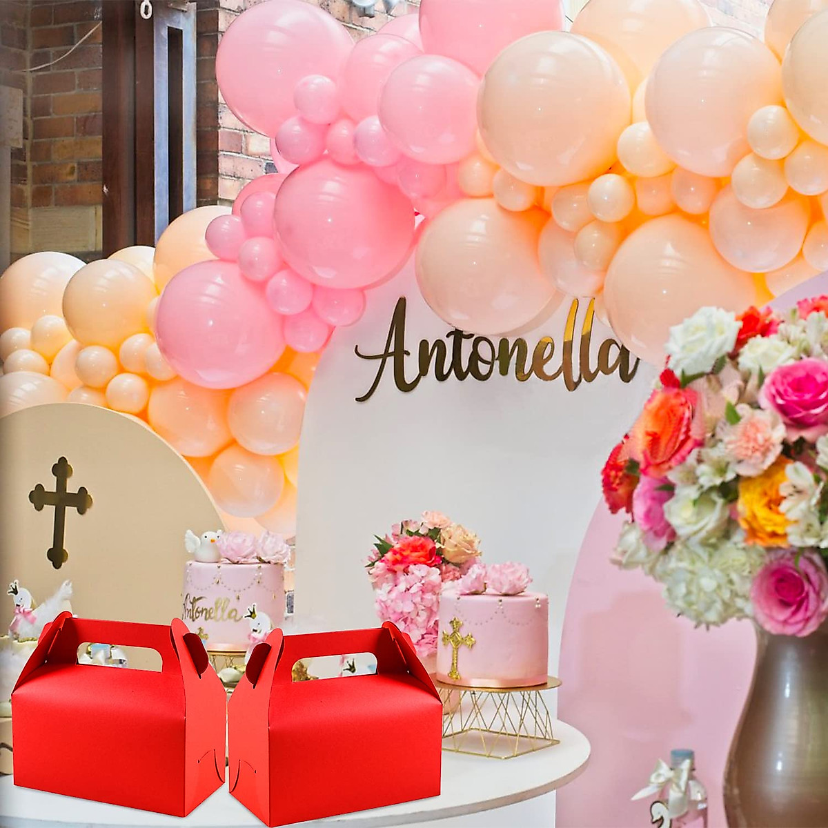 30 Pcs Gable Treat Boxes, Small Goodie Boxes Red Party Favor Boxes Cardboard Kraft Paper Gift Box Dessert Candy Cookie Boxes for Birthday Baby Shower Mothers Day Party Favors, 4.5 x 3.1 x 5.1" (Red)