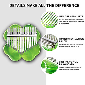 HYEXD Kalimba Thumb Piano 17 Keys Clover Kalimba Green Acrylic Kalimba Finger Thumb Piano Mbira Tuning Hammer