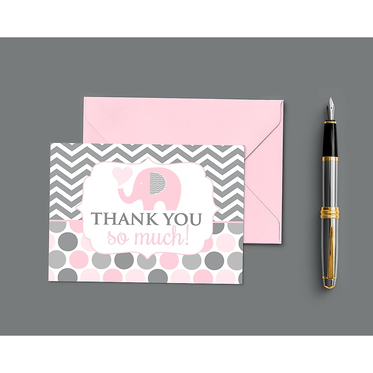 Paper Clever Party Pink Elephant Thank You Cards with Envelopes for Boys Baby Shower, Gender Reveal, Birthday, Everyday Occasions, Small Folded Note Set, 20 Pack