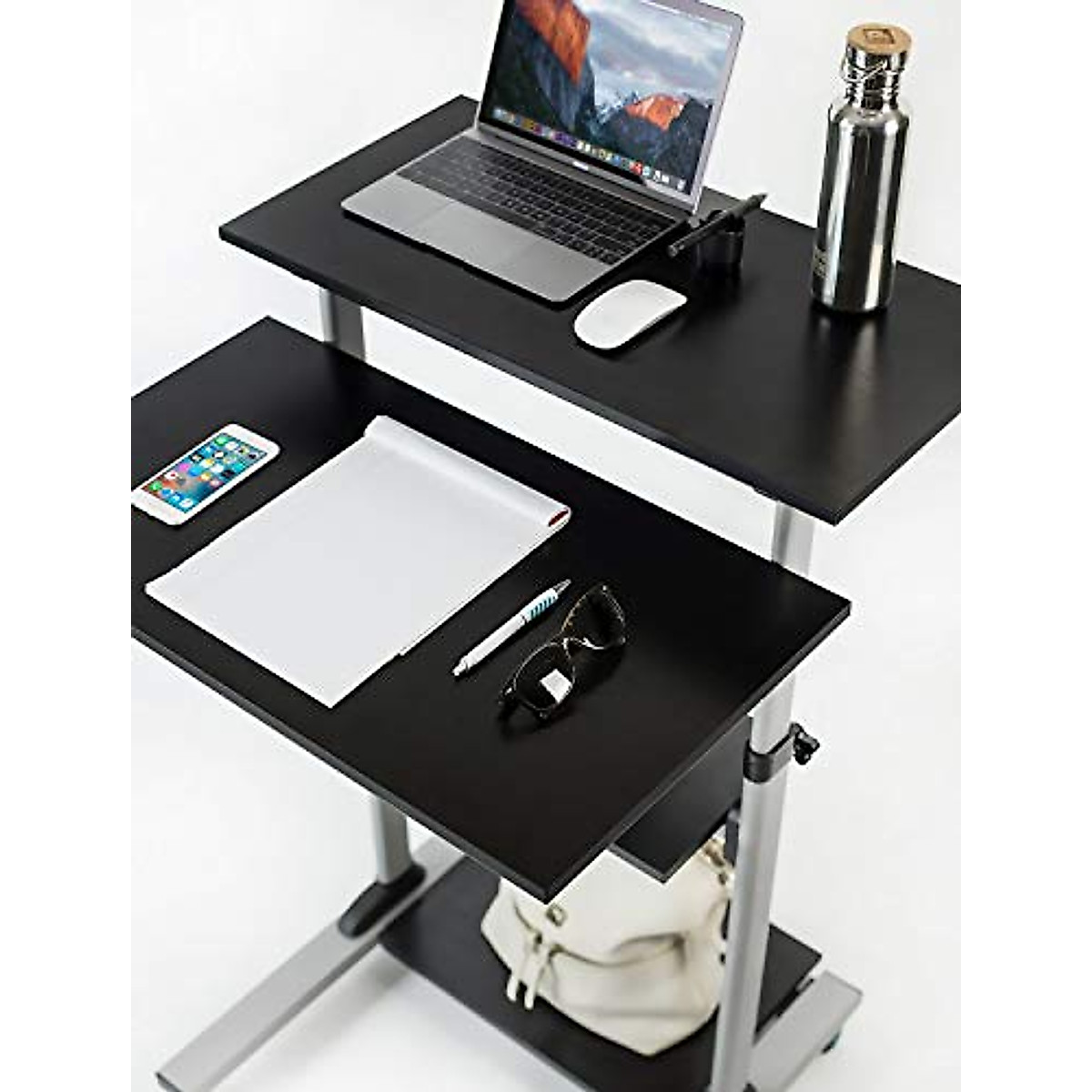 Mount-It! Mobile Standing Desk/Height Adjustable Stand Up Computer Work Station | Rolling Presentation Cart with 27.5 Inch Wide Platform, Locking Wheels