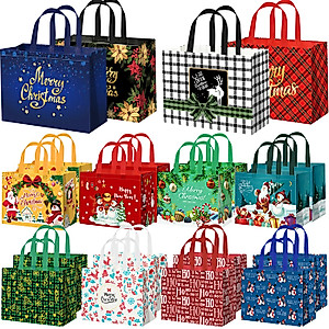 WLUSEAXI 20Pack Christmas Gift Bags Assorted Sizes,Reusable Christmas Tote Bags with Handles,Including 4 Extra Large,16 Large Christmas Bags for Gifts Wrapping for Xmas Holiday Party Favor
