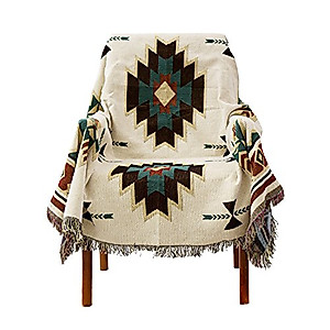 PHNAM Throw Blanket with Fringe for Couch Bed Soft Decorative Cozy Woven Knit Warm Bed Throws Reversible for Chair, Sofa, Living Room, Bedroom (51x63 inches)(B)