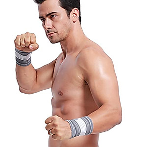 NeoTech Care Wrist Band - Adjustable Compression Strap - Elastic & Breathable Fabric - Support Sleeve for Tennis, Sports, Exercise - Men, Women, Right or Left - Grey Color (Size M, 1 Pair)