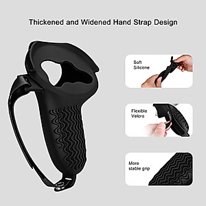 HCHRVR for Meta Quest 2 Controller Grips Accessories, Anti-Throw Silicone Grip Cover Protector with Knuckle Straps 。Anti-Bumping Silicone Halo Cover with Protection. (Black)