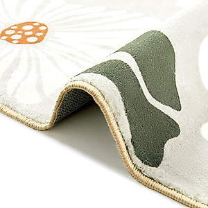 RoomTalks Cute Funky Bedroom Rugs Aesthetic Decor, 4x6 Washable Area Rug Non Slip Sage Green Boho Floral Botanical Rug Modern Abstract Throw Rug Accent Carpet for Living Room Kitchen Entryway Dorm