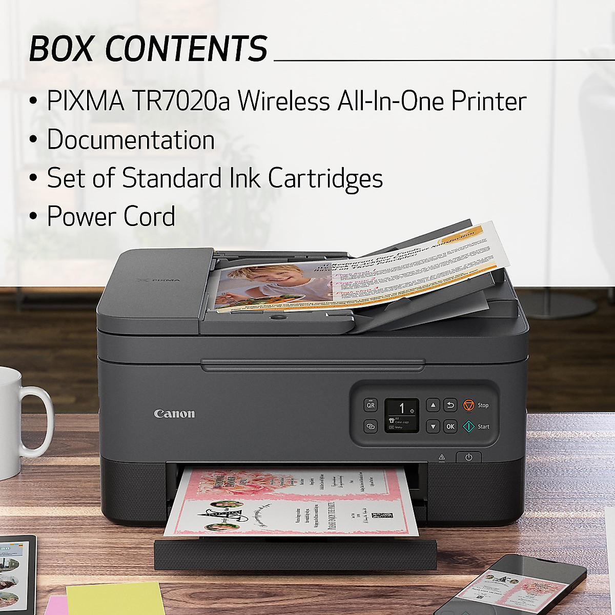 Canon PIXMA TR7020a All-in-One Wireless Color Inkjet Printer, with Duplex Printing, Mobile Printing, and Auto Document Feeder, Black