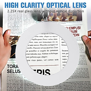 LANCOSC 2-in-1 Magnifying Glass with Light and Stand, 5X Real Glass Lens 3 Color Modes Stepless Dimmable, Adjustable LED Lighted Magnifier Desk Lamp with Clamp for Reading, Crafts, Close Works - White