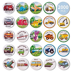 2000 Pcs MoCeYa Stickers for Kids School Stickers Potty Training Stickers 4Rolls 32Designs 1inch (2000 Construction Dino Stickers)
