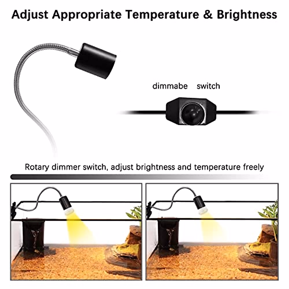 Pet Heating Light Lamp,Turtle Tank Light for Rreptiles,Flexible Clamp Lamp,Stand Heat Lamp,Adjustable Reptile Clamp Heat Lamp,with Clamp E27 Base 360° Hose Aquarium,for Reptiles Lizard Turtle,No Bulb