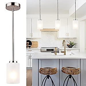 Eietonte 1-Light Mini Pendant Light Fixtures, Industrial Chandelier Hanging Ceiling Light with Opal White Shades, Adjustable Height, Brushed Nickel Pendant Lighting for Kitchen Bedroom Hallway, 2 Pack