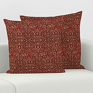 Spoonflower Square Throw Pillow, 18", Linen Cotton Canvas - Red Persian Black Oriental Library Traditional Print Throw Pillow Cover w/Insert