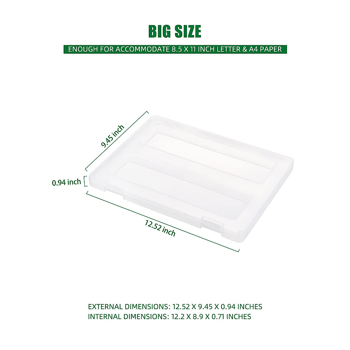 Denkee 4 Pack A4 File Portable Project Case, Plastic Storage Box for 8.5" x 11" Letter A4 Paper, Documents Magazines Paper Protector, Office School Supplies Accessories Storage Organizer Boxes (12.2 x 8.9 x 0.71 in)