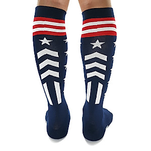 BUENWAZ Knee High American Flag Baseball Socks for Men Athletic Cushioned Patriotic Over the Calf Socks for Softball Football Soccer (Stars & Stripes)