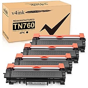 v4ink 4Pack Remanufactured TN-760 Toner Cartridges Replacement for Brother TN760 TN730 Toner Ink for HL-L2325DW HL-L2350DW HL-L2390DW HL-L2395DW HL-L2370DW MFC-L2710DW L2730DW MFC-L2750DW DCP-L2550DW