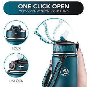 GOSWAG Insulated Sports Water Bottle, 24oz 2 Lids(with Straw/No Straw), Stainless Steel Water Bottles with Paracord Handle, Insulated Thermos with Double-Wall Vacuum Insulation