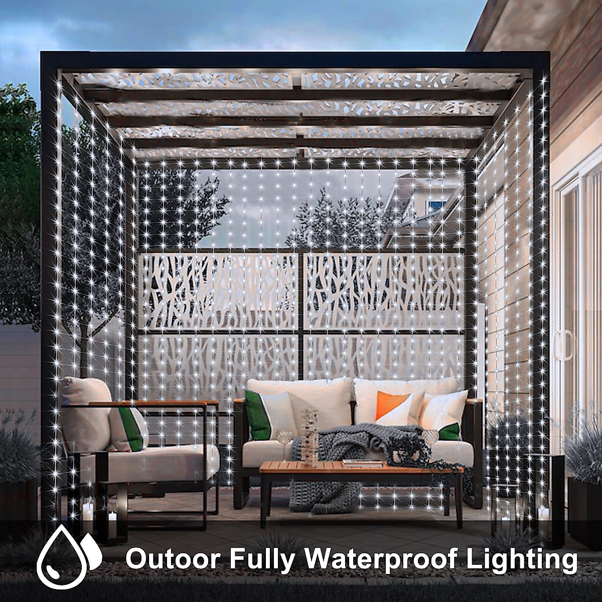 echosari Battery Operated Curtain String Lights, 6.6×6.6ft 200 LED Curtain Lights with Remote 8 Modes Timer Waterproof for Outdoor Indoor Wedding Backdrops Bedroom (Cool White)