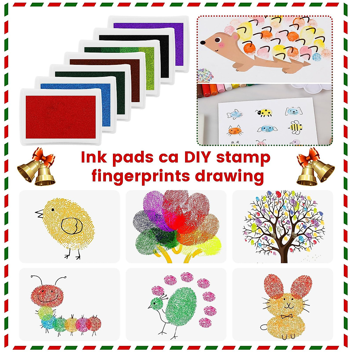 Auidy_6TXD 8 Pieces Christmas Wooden Stamp Set with Stamp Pad for Printing Stamps, Christmas Stamp Ink Set for Children DIY Scrapbooks Guest Gift