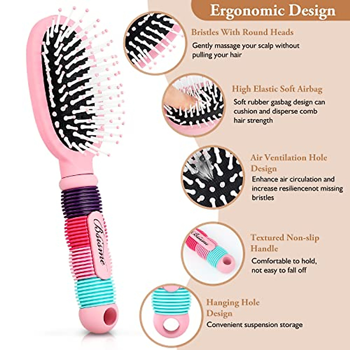 Hair Brush Comb Set, Mini Detangling Hair Brushes for Women Men Kids, Pocket Travel Detangler Hair Brush and Small Wide Tooth Comb for Curly Thick Long Fine Dry Wet Hair, Removes knots Minimizes Pain