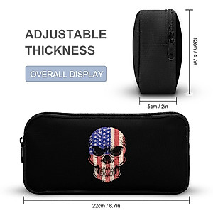 Skull USA Flag Pencil Case Pencil Pouch Coin Pouch Cosmetic Bag Office Stationery Organizer