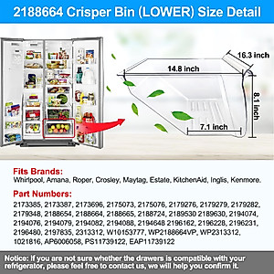 [2 Pack] Upgraded 2188656 Fridge Crisper Drawer (UPPER) & 2188664 Crisper Bin (LOWER) Replacement for Whirlpool Kenmore Refrigerator Drawers with Humidity Control,WP2188656 for Whirlpool Fridge Drawer