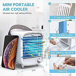 Portable Air Conditioner Fan for Office - Mini Desktop Evaporative Air Car Amplifier Cooling Fan, Adjustable Direction, Build-in Ice Tray Water Tank, Zero Noise Personal Cooler for Small Room Dorm
