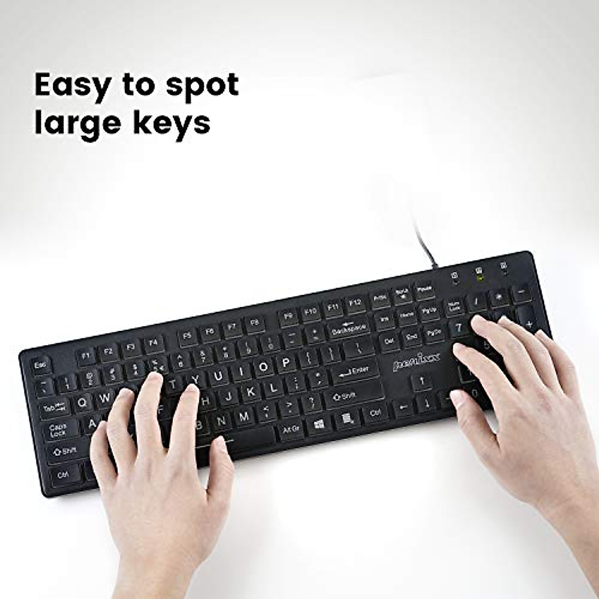 Perixx PERIBOARD-317 Wired Backlit USB Keyboard, Big Print Letter with White Illuminated LED, US English Layout