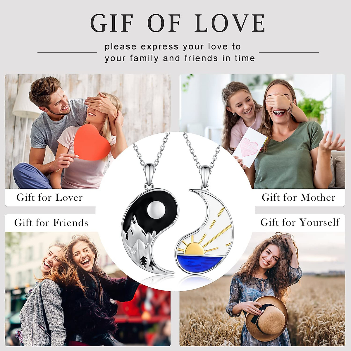 Matching Couples Necklace Sterling Silver Yin Yang Couples Necklace for him and her Couple gifts for Women Men