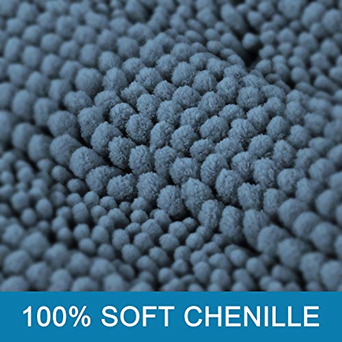 Bath Rugs for Bathroom Non Slip Bath Mats Extra Thick Chenille Striped Rug 20" x 32" Absorbent Non Skid Fluffy Soft Shaggy Washable Dry Fast Plush Mat for Indoor, Bath Room, Tub - Stone Blue