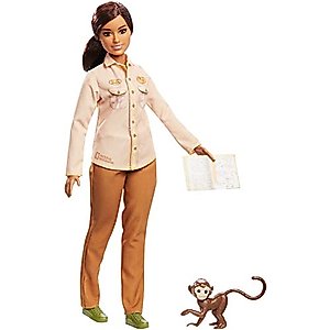 Barbie Wildlife Conservationist Doll, Brunette with Monkey and Notebook, Inspired by National Geographic for Kids 3 Years to 7 Years Old