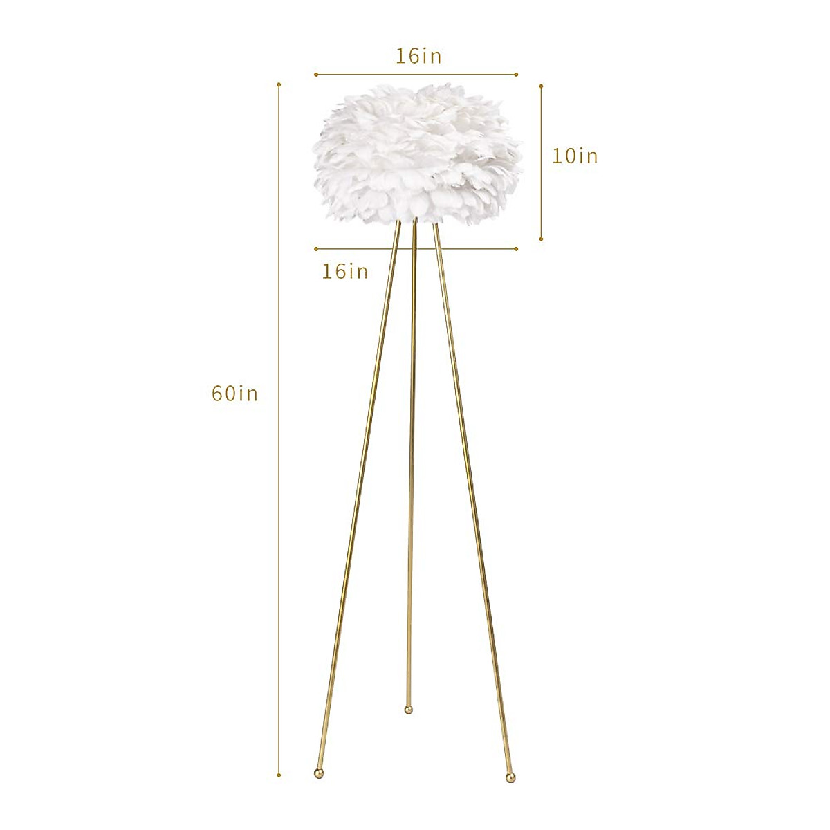 Maxax Feather Floor Lamp, Tripod Floor Lamp with White Feather Shade, Standing Light for Bedrooms/Dining Room/Living Room/Kitchen, Gold Classic