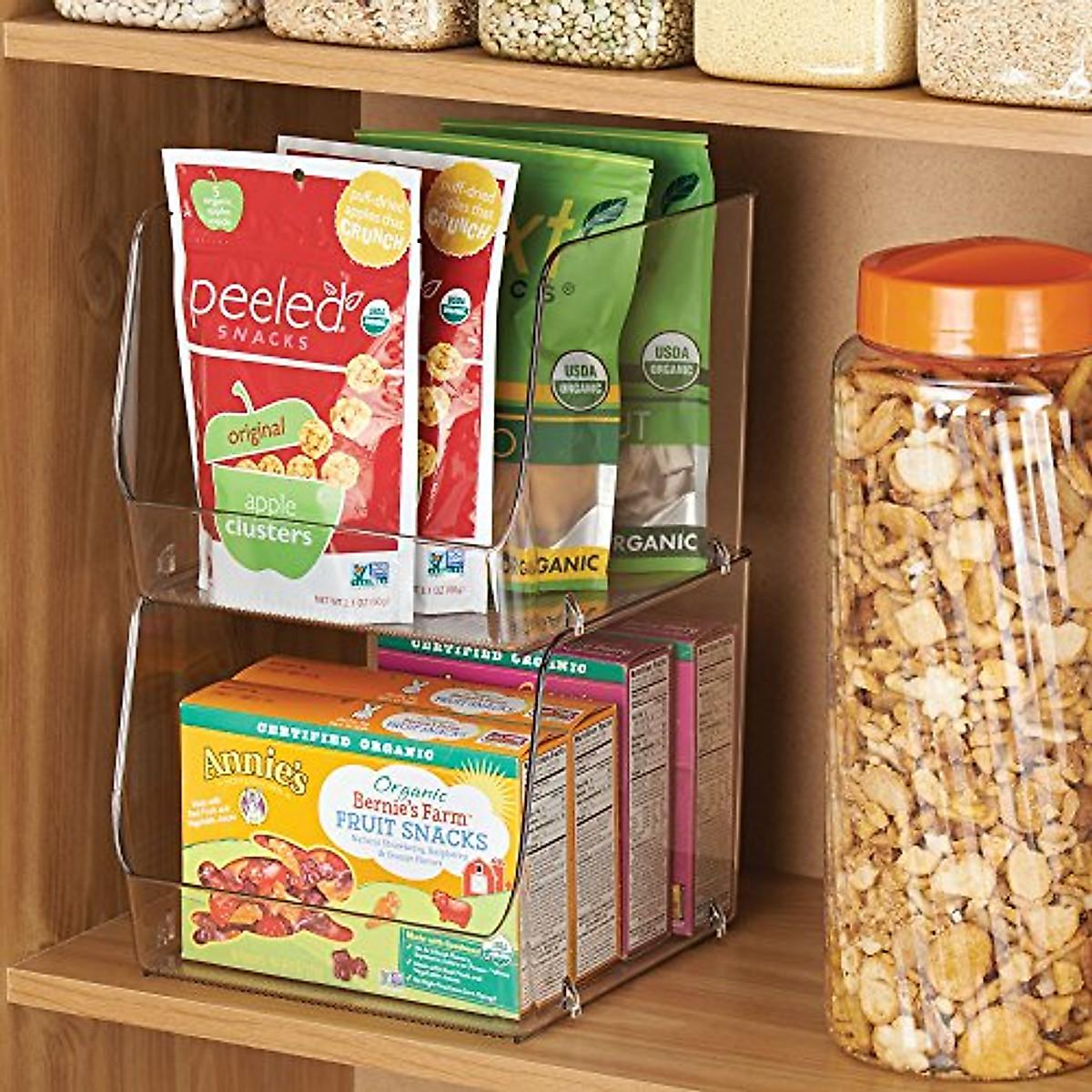 iDesign Linus Stacking Organizer Bins for Kitchen, Pantry, Office, Bathroom - Set of 2, Extra Large-Clear