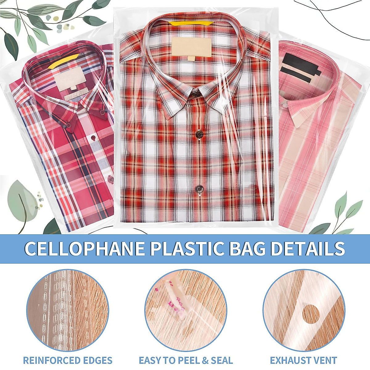 COIDEA 100 Pcs T Shirt Bags, 10x14 Inches Clear Poly Bags, Resealable Cellophane Bags, Plastic Bags for Clothes, Decorative Wrappers, Party Favors, Artwork and More