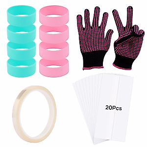 HTVRONT Heat Resistant Gloves Kit - 2Pcs Heat Gloves for Sublimation, 8 Pcs Silicone Bands for Sublimation Tumbler, 1 Pcs Heat Tape for Sublimation, 20Pcs Shrink Wrap for Sublimation Tumblers