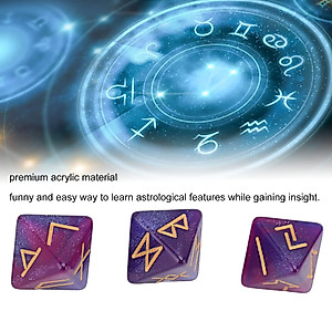 CHICIRIS Rune Dice,Polyhedral Dice Set,3Pcs Rune Dice 8 Sided Star Sky Mystic Vivid Colors Astrology Learning Prediction Polyhedral Dice Set for Adults(Purple Blue)