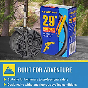 Goodyear 48mm Presta Valve Tube - 29 Inch Butyl Rubber - Durable Mountain Bicycle Tire Tube for Cycling - 29 x 2.1/2.4