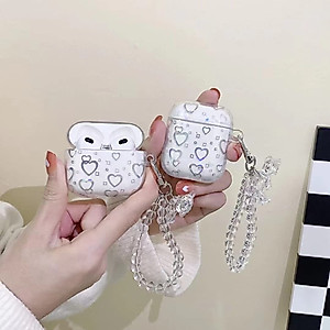 Clear Holographic Heart Case Compatible for Airpods Pro 2nd,Love Heart Laser Pattern Aesthetic Glitter AirPods Protective Cases with Cute Bear Transparent Bead Bracelet Keychain