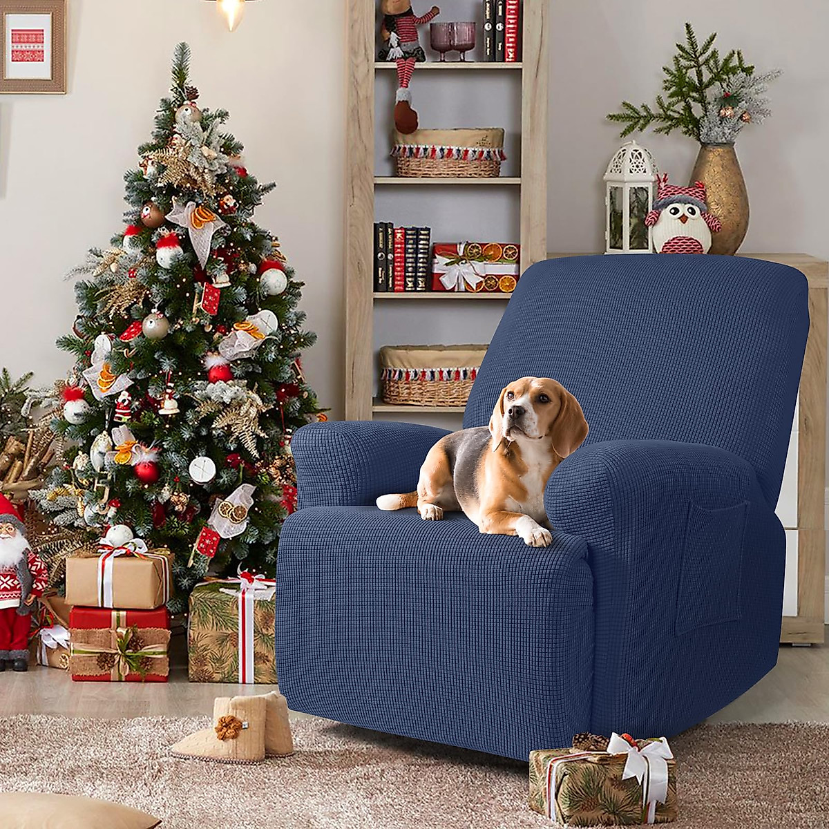 TAOCOCO Recliner Cover 4-Pieces, Recliner Stretch Sofa Slipcover, Recliner Cover 1 Seater, Couch Protector Soft, Furniture Protector Covers with Elastic,Chair Covers Jacquard Pattern (Navy Blue)