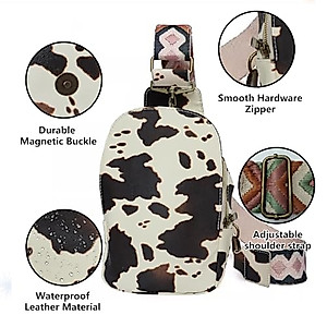 WeoTca Sling Bag for Women Crossbody Bags Multipurpose Chest Bags PU Leather Satchel（Cow pattern