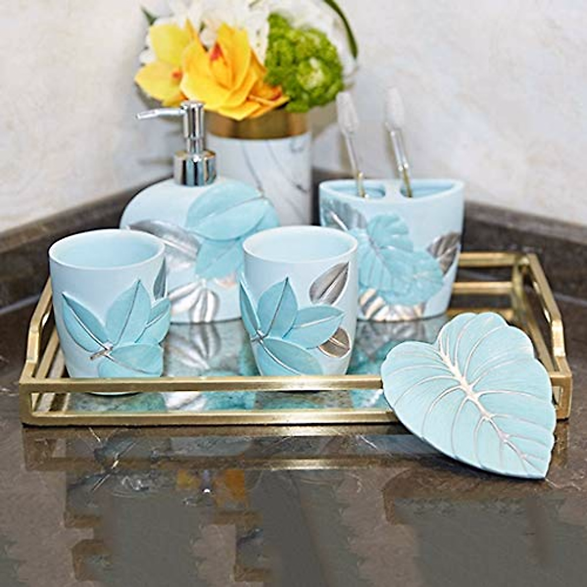 TFIIEXFL Design Bathroom Accessory Set, Soap Dish, Tooth Brush Holder, Soap Dispenser