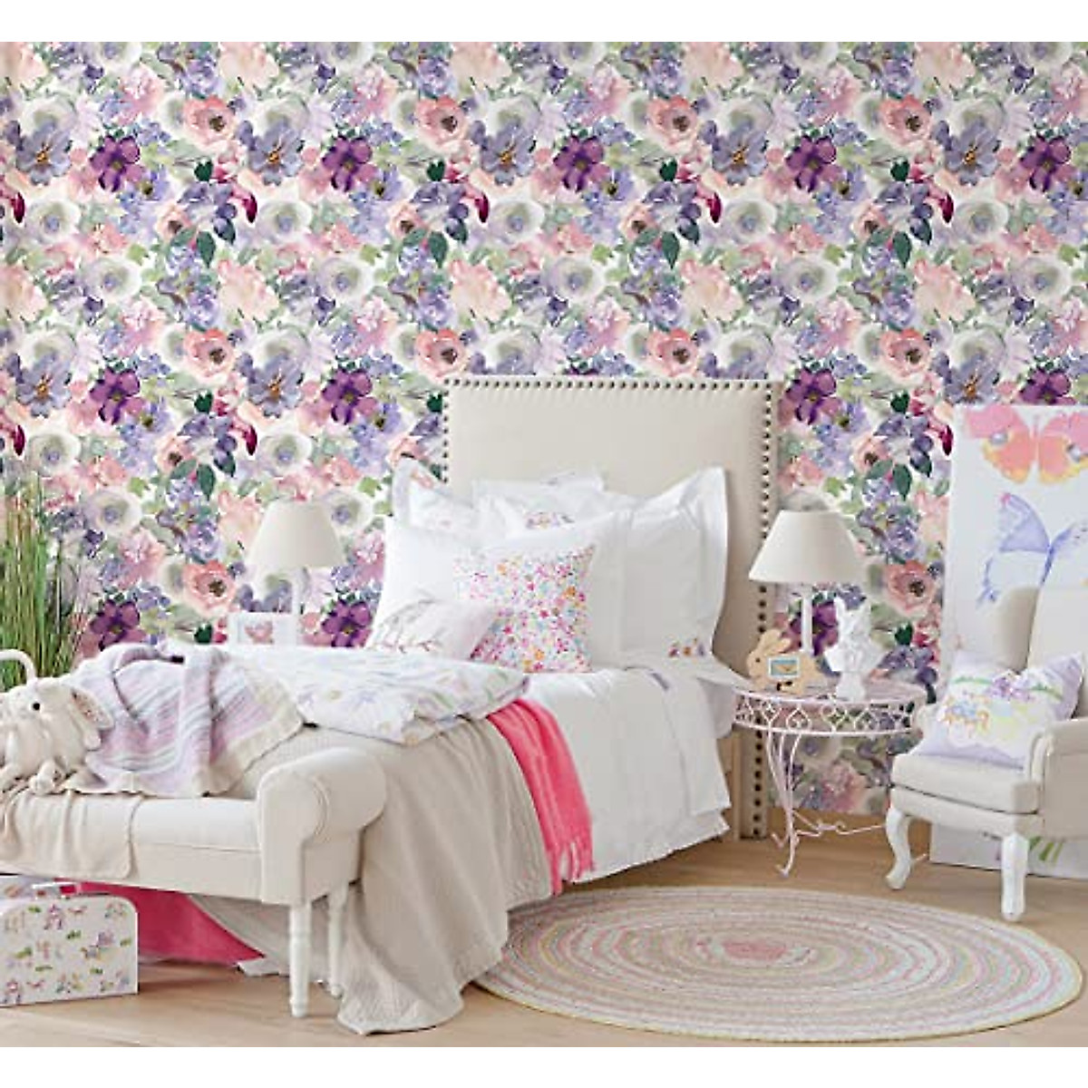 Luvdecor Floral Peel and Stick Wallpaper Removable Wallpaper Peel and Stick Boho Wallpaper for Bedroom Bathroom Renter Wallpaper Floral Contact Paper for Kitchen Cabinet Accent Wall 17.7 * 118in