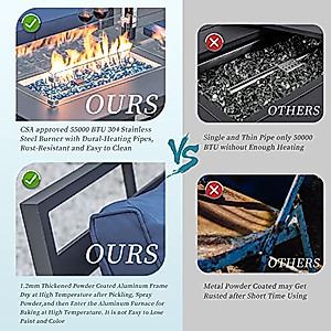 NICESOUL Outdoor Aluminum Furniture with Firepit Patio Conversation Sets with 43" Propane Fire Pit Table Luxury Sectional Sofa Set with Blue Cushions for Yard Pool Garden